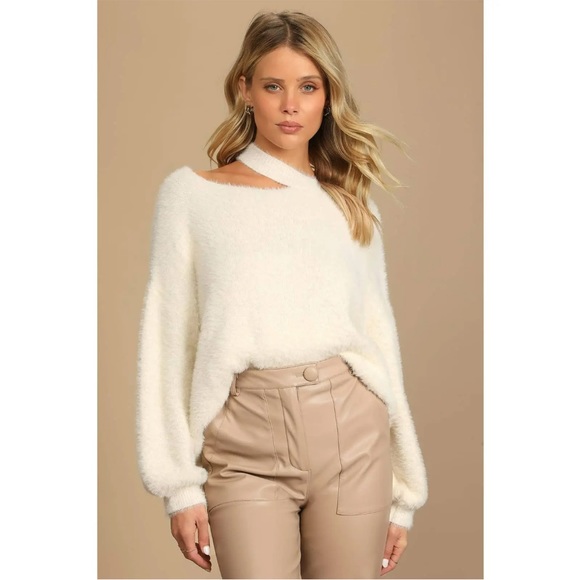 Lulus | Sweaters | Lulu Favorite Forecast Ivory Eyelash Knit Cutout ...